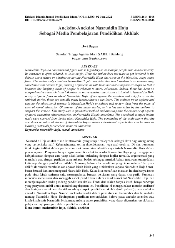 (PDF) Anekdot-Anekdot Nasruddin Hoja Sebagai Media Pembelajaran ...