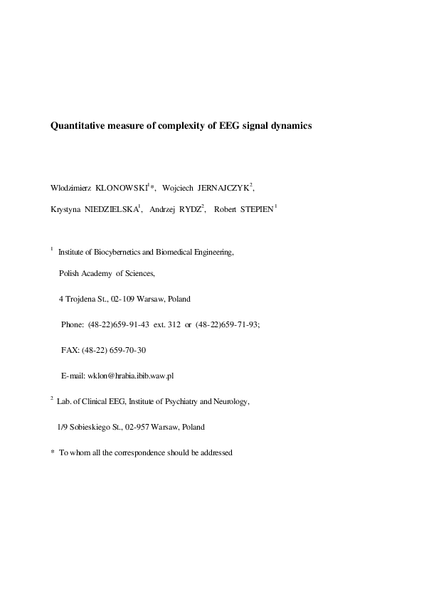 (PDF) Quantitative measure of complexity of EEG signal dynamics
