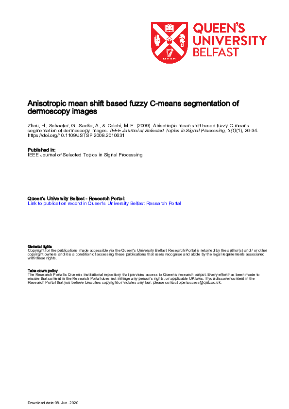 (PDF) Anisotropic Mean Shift Based Fuzzy C-Means Segmentation of Dermoscopy Images