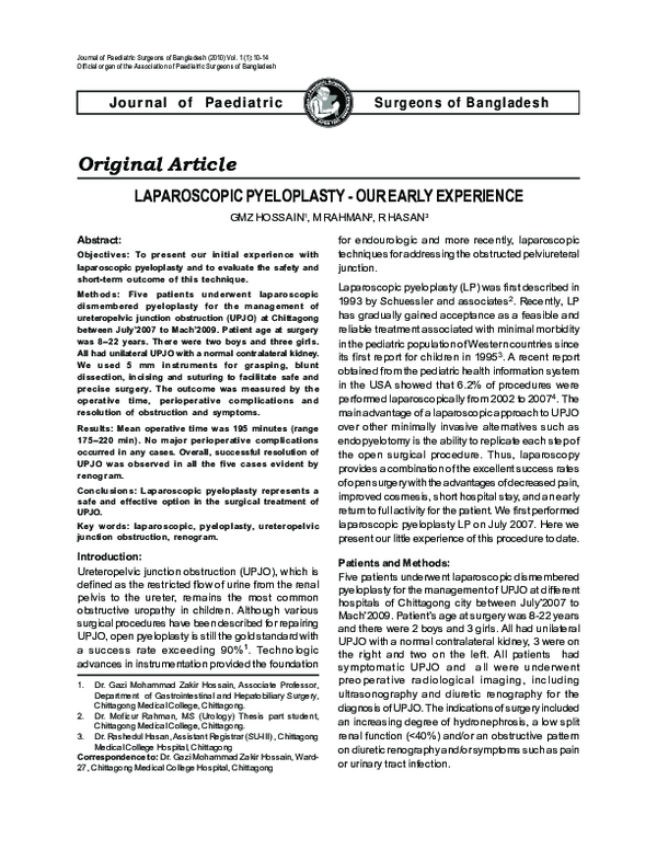 (PDF) Laparoscopic Pyeloplasty - Our Early Experience