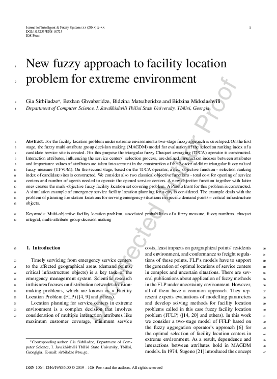 (PDF) New fuzzy approach to facility location problem for extreme environment