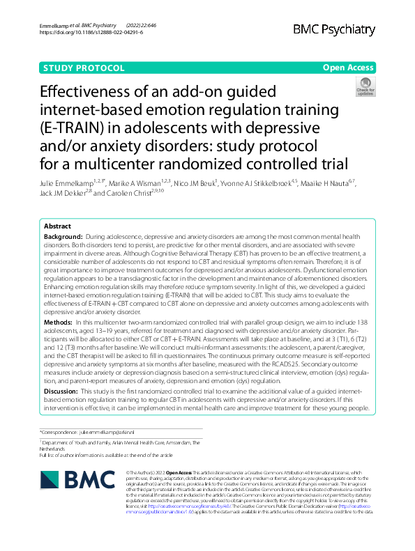 (PDF) Effectiveness of an add-on guided internet-based emotion ...
