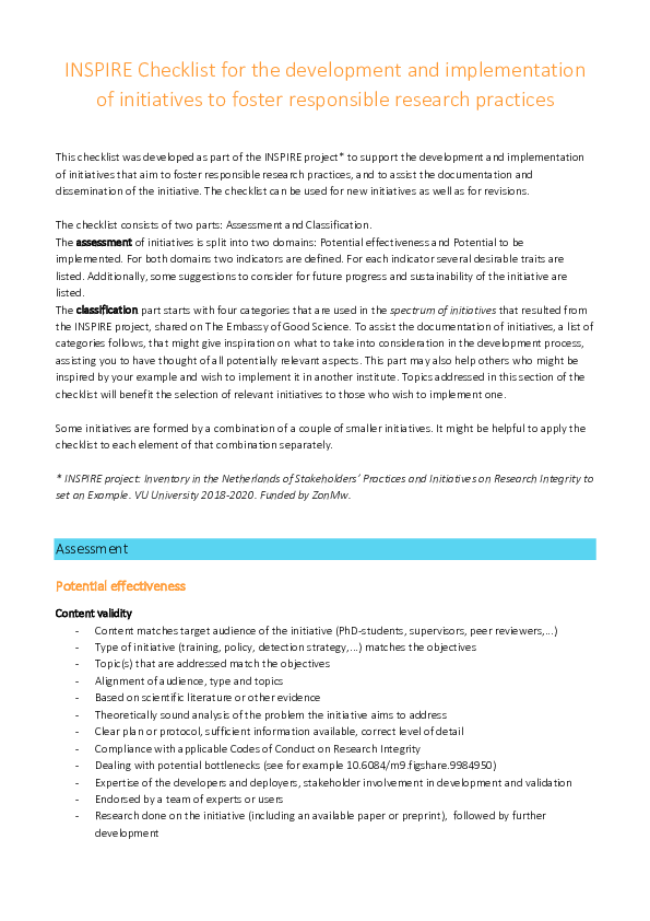 (PDF) INSPIRE Checklist for the development and implementation of ...