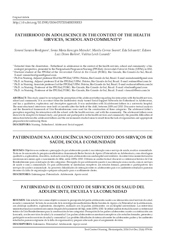 (PDF) Fatherhood in adolescence in the context of the health services ...