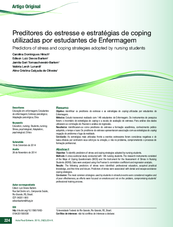 (PDF) Preditores do estresse e estratégias de coping utilizadas por ...