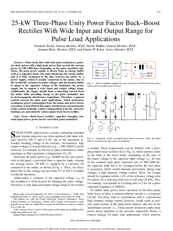 Pdf 25 Kw Three Phase Unity Power Factor Buckboost Rectifier With Wide Input And Output Range