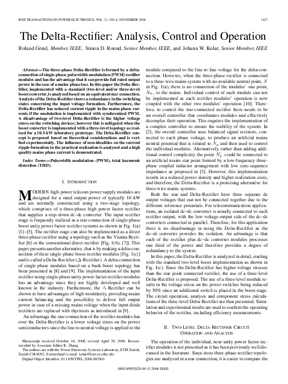 (PDF) The Delta-Rectifier: Analysis, Control and Operation
