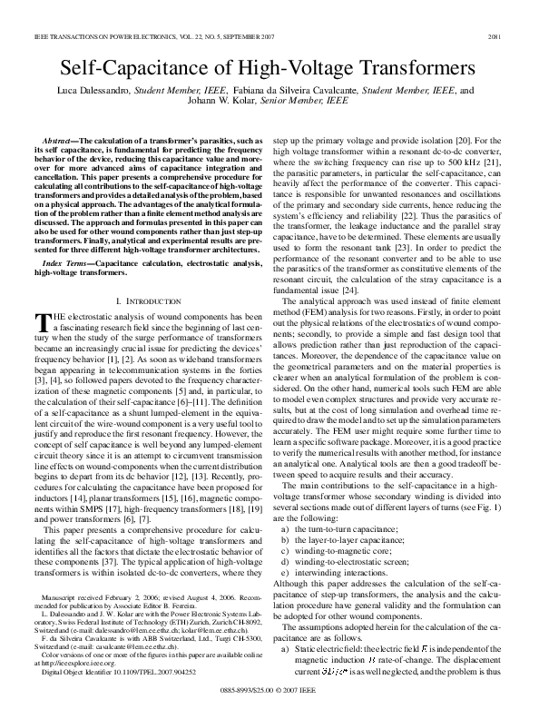 (PDF) Self-Capacitance of High-Voltage Transformers