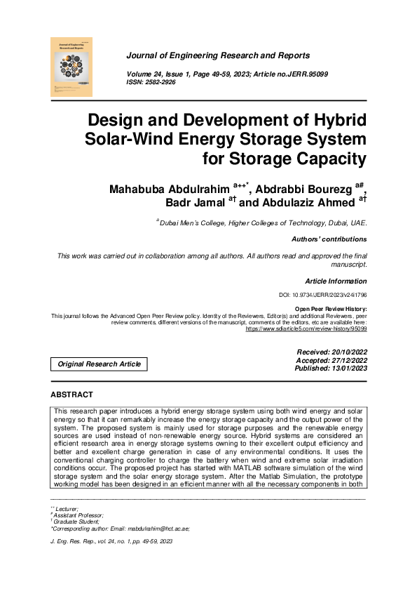 Pdf Design And Development Of Hybrid Solar Wind Energy Storage System