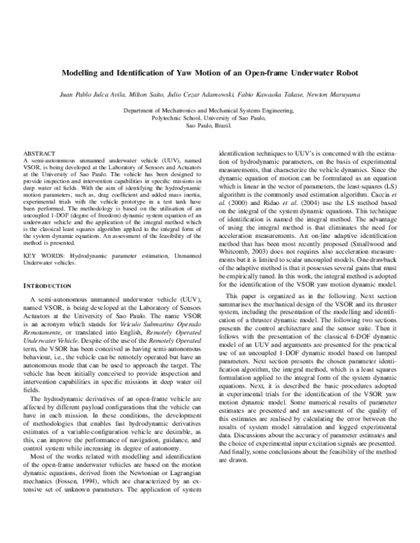 (PDF) Modelling and Identification of Yaw Motion of an Open-frame Underwater Robot