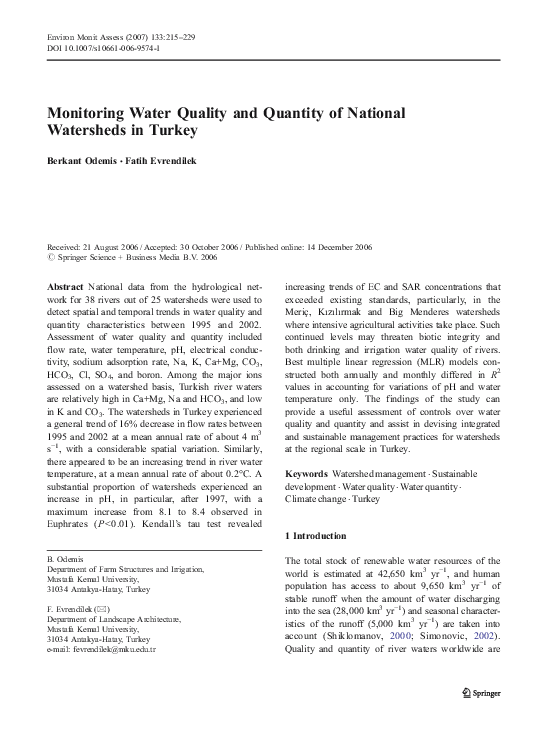 (PDF) Monitoring Water Quality and Quantity of National Watersheds in ...