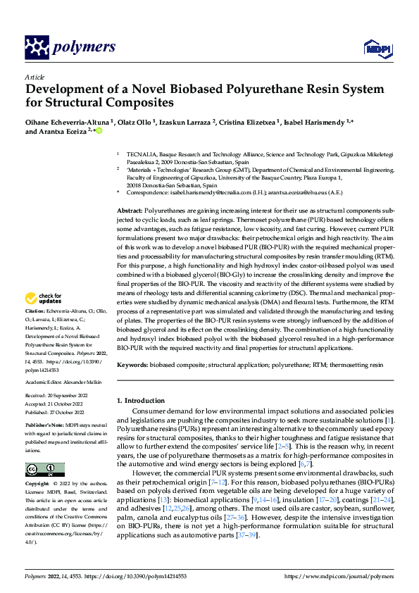 (PDF) Development of a Novel Biobased Polyurethane Resin System for ...