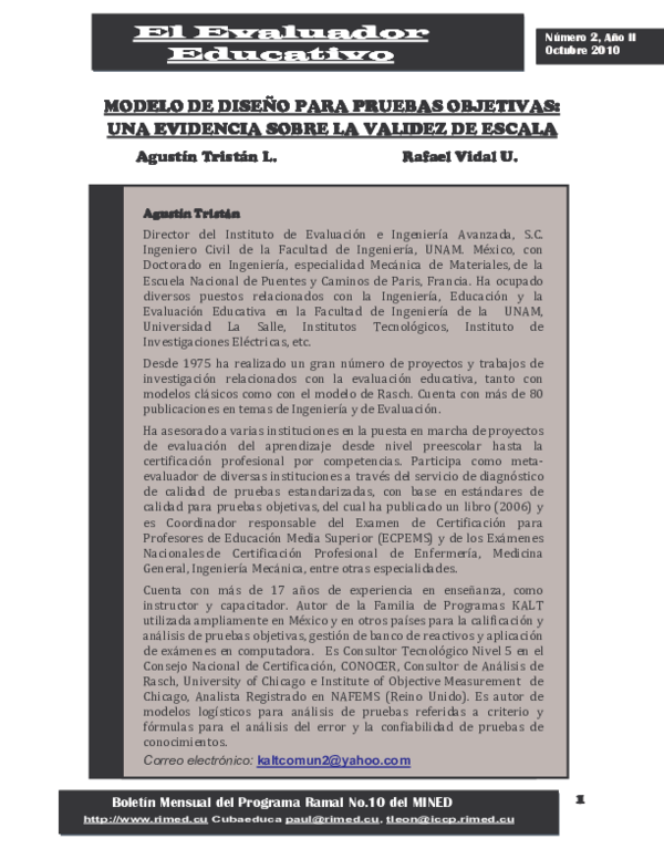 (PDF) MODELO DE DISEÑO PARA PRUEBAS OBJETIVAS: UNA EVIDENCIA SOBRE LA VALIDEZ DE ESCALA