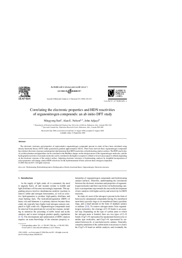 (PDF) Correlating the electronic properties and HDN reactivities of ...