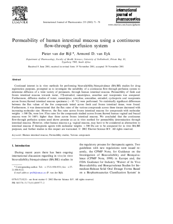 (PDF) Permeability of human intestinal mucosa using a continuous flow ...