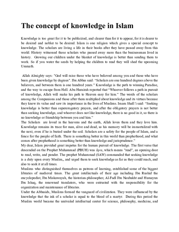 (PDF) The concept of knowledge in Islam
