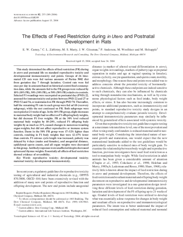 (PDF) The Effects of Feed Restriction during in Utero and Postnatal ...