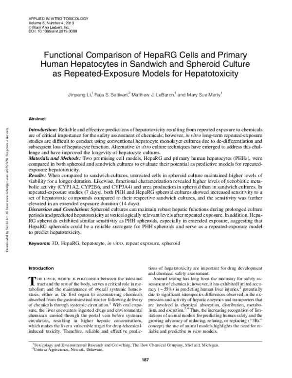 Pdf Functional Comparison Of Heparg Cells And Primary Human