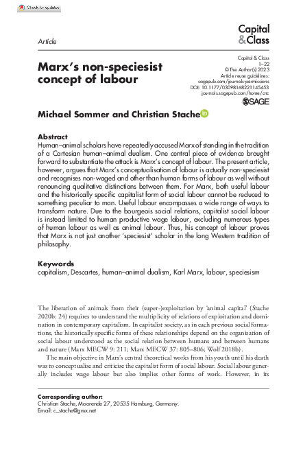 (PDF) Marx's Non-Speciesist Concept of Labour