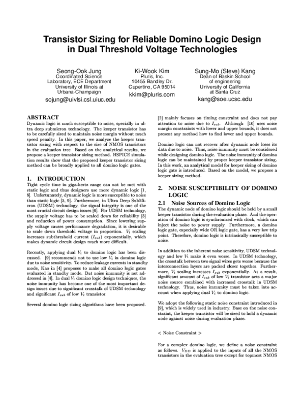 (PDF) Transistor sizing for reliable domino logic design in dual threshold voltage technologies