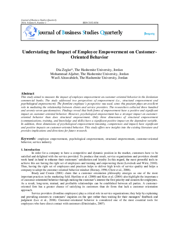 (PDF) Understating the Impact of Employee Empowerment on Customer ...