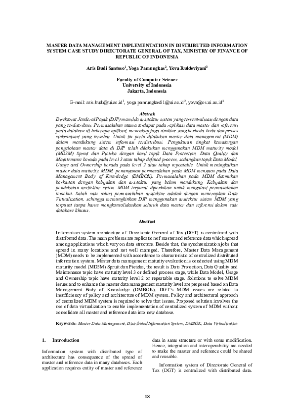 (PDF) Master Data Management Implementation in Distributed Information System Case Study ...