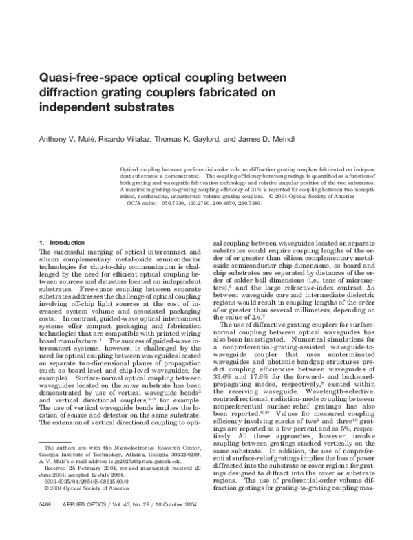 (PDF) Optical Coupling in Independent Grating Substrates