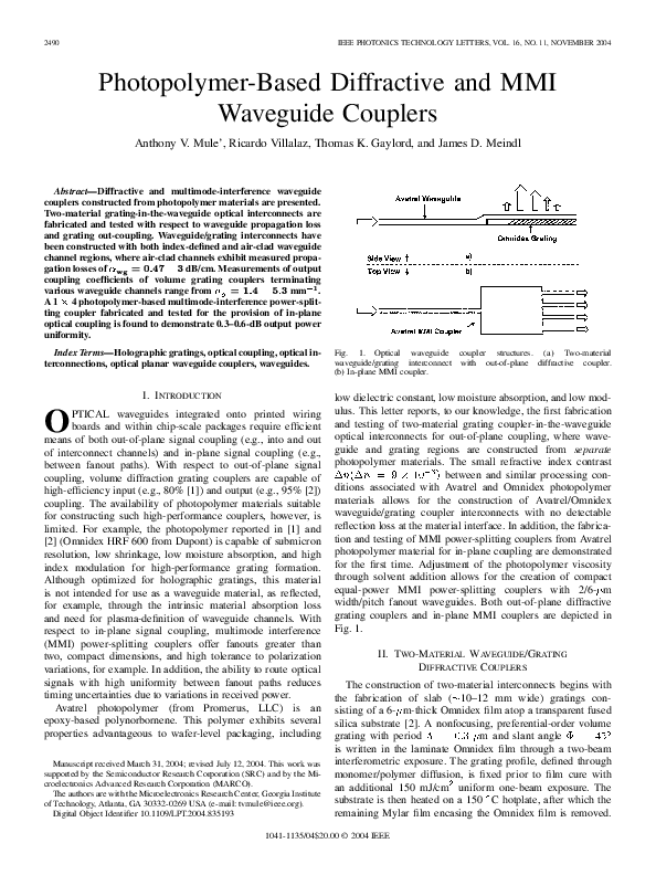 (PDF) Photopolymer-Based Diffractive and MMI Waveguide Couplers