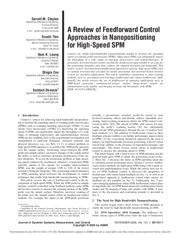 (PDF) A Review of Feedforward Control Approaches in Nanopositioning for High-Speed SPM