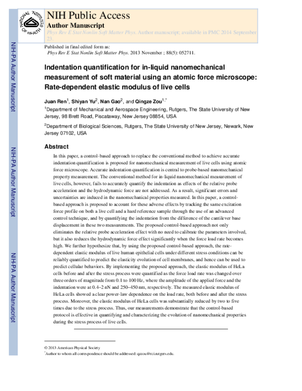 (PDF) Indentation quantification for in-liquid nanomechanical ...