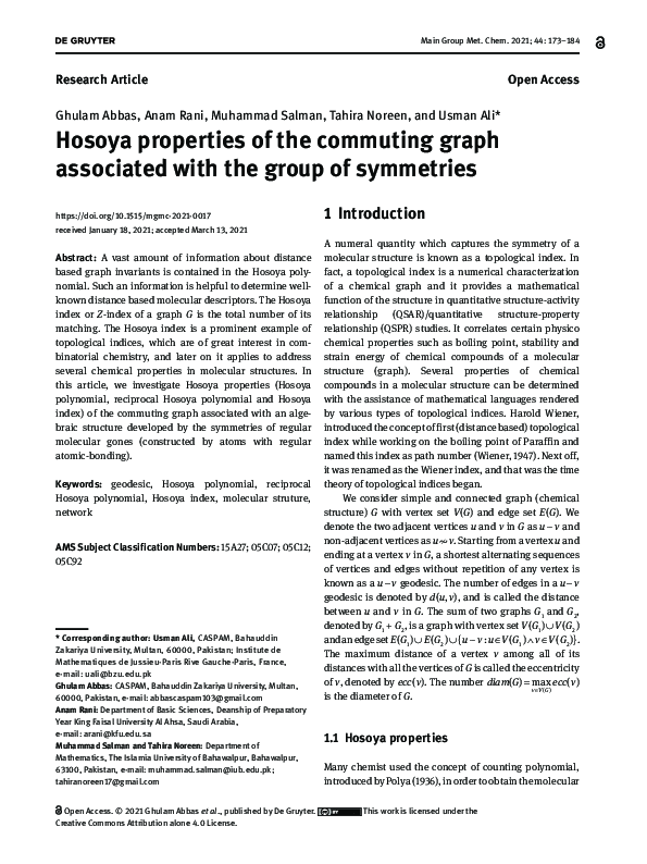 (PDF) Hosoya properties of the commuting graph associated with the ...