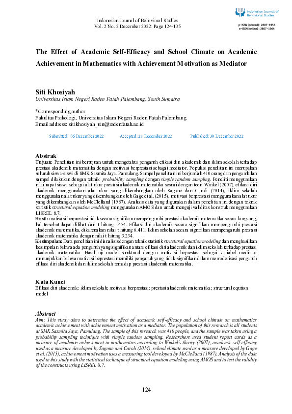(PDF) The Effect of Academic Self-Efficacy and School Climate on Academic Achievement in ...