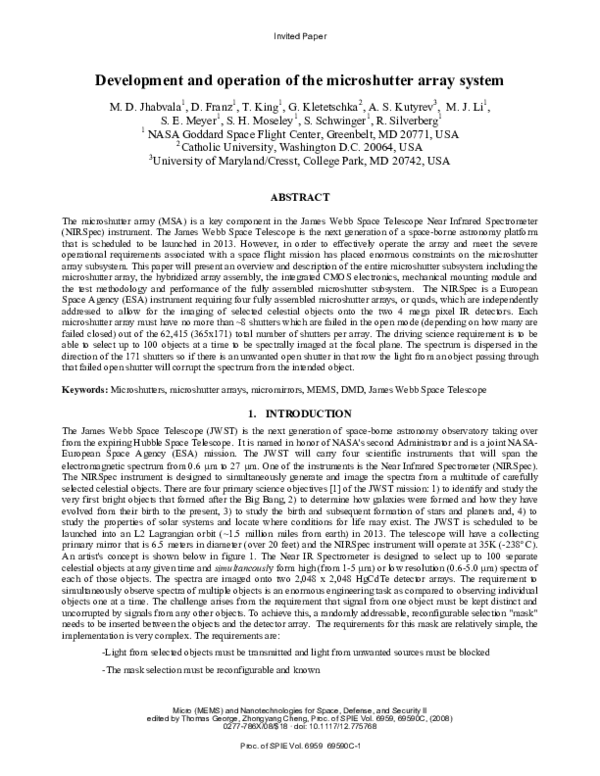 (PDF) Development and operation of the microshutter array system