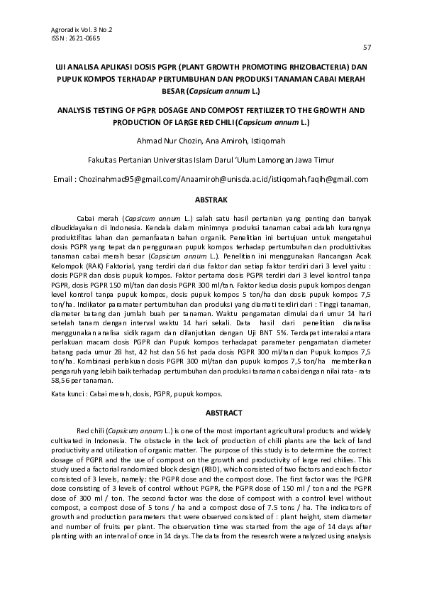 (PDF) UJI ANALISA APLIKASI DOSIS PGPR (PLANT GROWTH PROMOTING RHIZOBACTERIA) DAN PUPUK KOMPOS ...