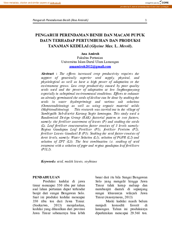 (PDF) PENGARUH PERENDAMAN BENIH DAN MACAM PUPUK DAUN TERHADAP PERTUMBUHAN DAN PRODUKSI TANAMAN ...