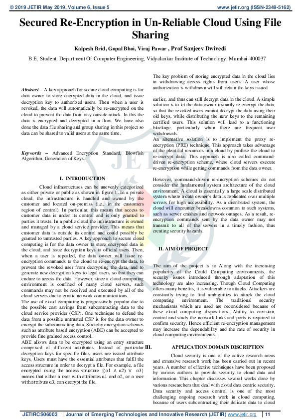 (PDF) Secured Re-Encryption in Un-Reliable Cloud Using File Sharing