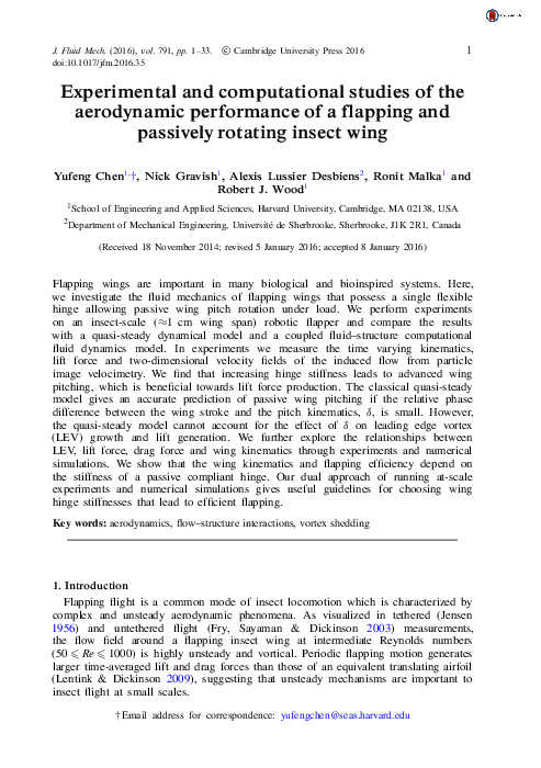 (PDF) Experimental and computational studies of the aerodynamic performance of a flapping and ...
