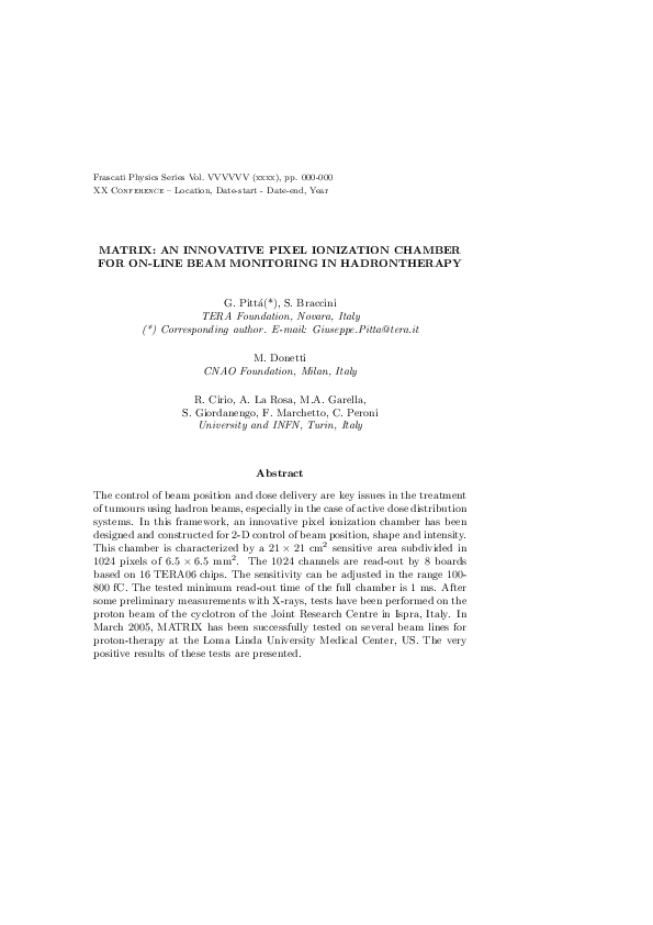 (PDF) Matrix:. AN Innovative Pixel Ionization Chamber for On-Line Beam ...