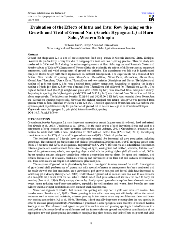 (PDF) Evaluation of the Effects of Intra and Inter Row Spacing on the Growth and Yield of Ground ...