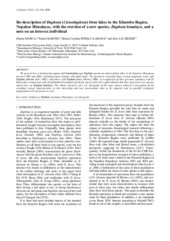 (PDF) Re-description of Daphnia (Ctenodaphnia) from lakes in the Khumbu ...