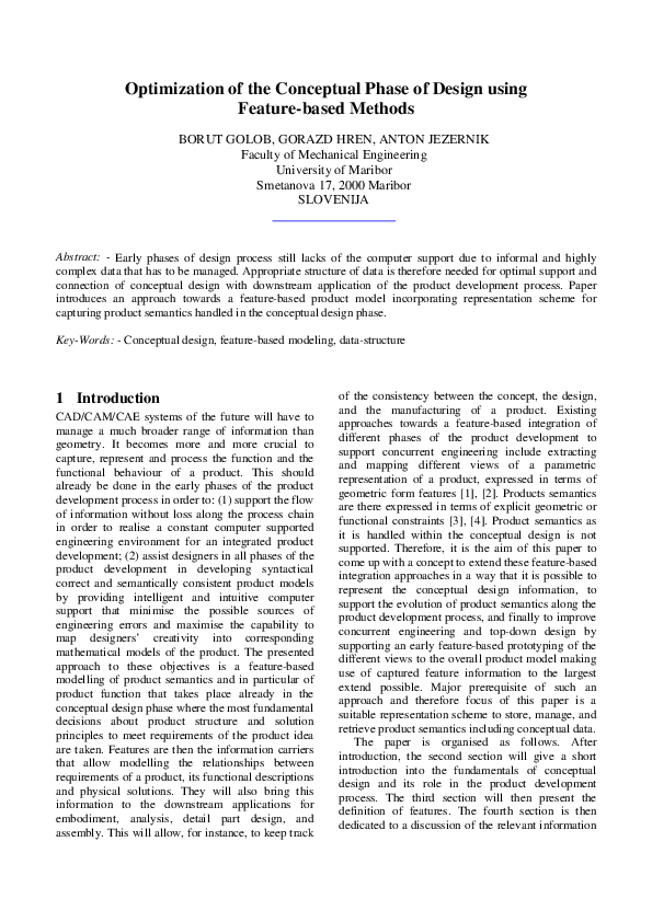 Pdf Optimization Of The Conceptual Phase Of Design Using Feature