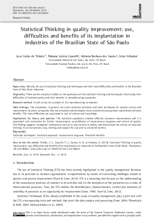 (PDF) Statistical Thinking in quality improvement: use, difficulties and benefits of its ...