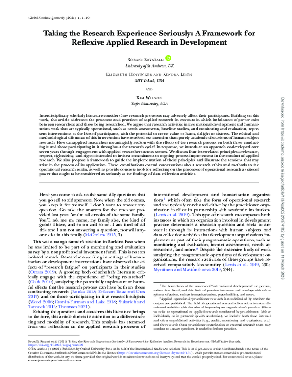 (PDF) Taking the Research Experience Seriously: A Framework for ...