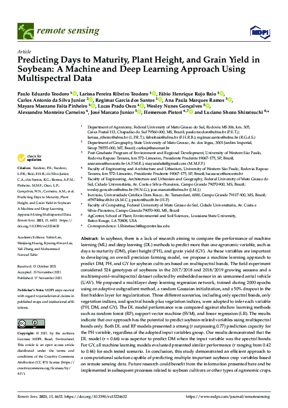 (PDF) Predicting Days to Maturity, Plant Height, and Grain Yield in Soybean: A Machine and Deep ...