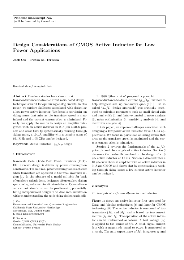 (PDF) Design considerations of CMOS active inductor for low power applications