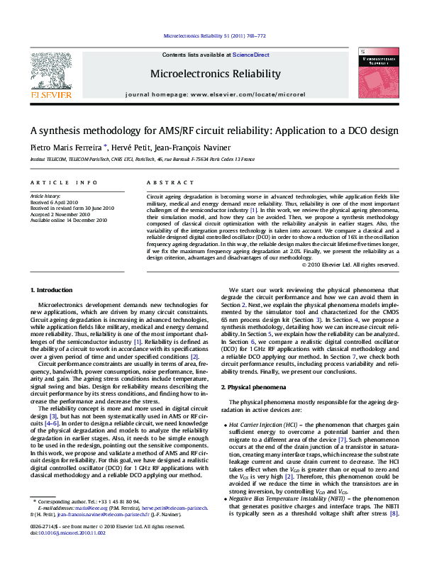(PDF) A synthesis methodology for AMS/RF circuit reliability ...