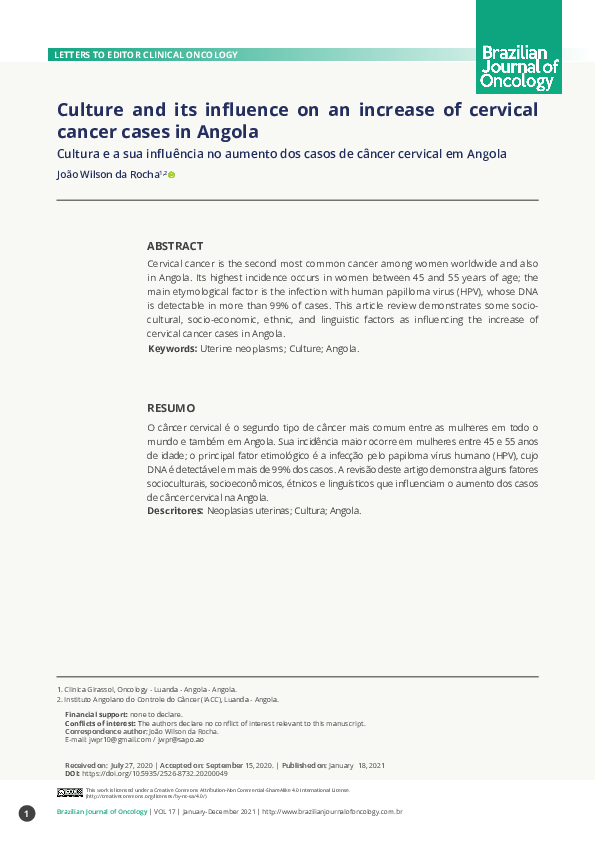 (PDF) Culture and its influence on an increase of cervical cancer cases ...