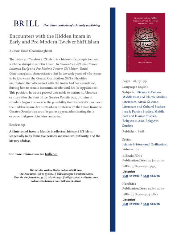 (PDF) Encounters with the Hidden Imam in Early and Pre-Modern Twelver ...