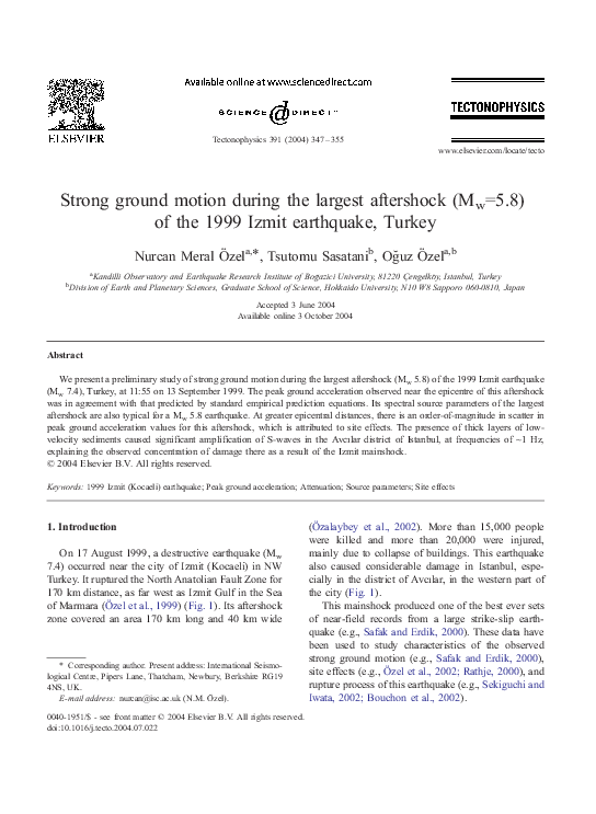 (PDF) Strong ground motion during the largest aftershock (Mw=5.8) of ...