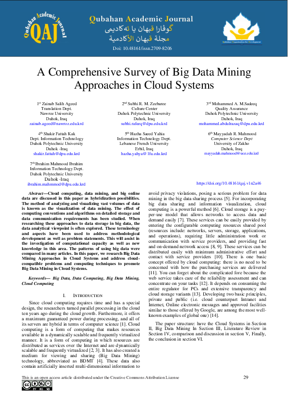 (PDF) Comprehensive Survey of Big Data Mining Approaches in Cloud Systems